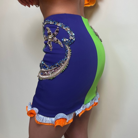 Versace | Skirts | Versace Ss2 Starfish Blue Green Embellished Mini ...